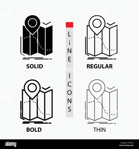 Gps Location Map Navigation Route Icon In Thin Regular Bold Line And Glyph Style Vector