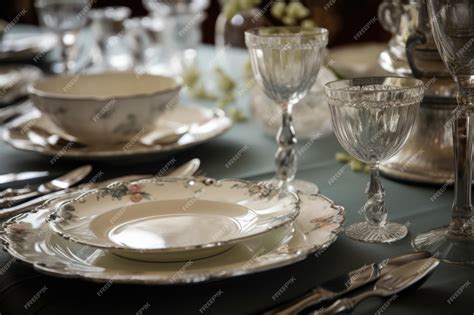 Premium Ai Image Classic Table Setting With Elegant China Crystal