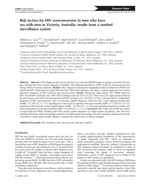 Pdf Risk Factors For Hiv Seroconversion In Men Who Have Sex With Men