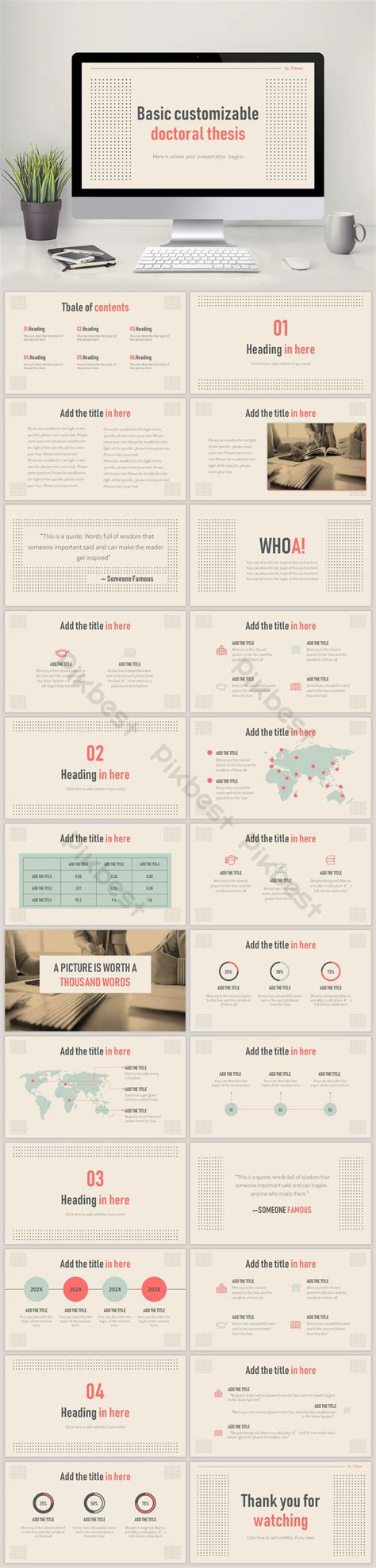 Basic Customizable Doctoral Thesis Cream Powerpoint Pptx Template