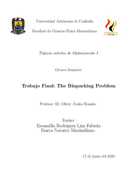 Pdf The Binpacking Problem