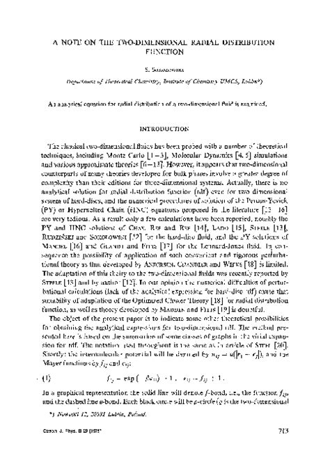 Pdf A Note On The Two Dimensional Radial Distribution Function Stefan Sokołowski