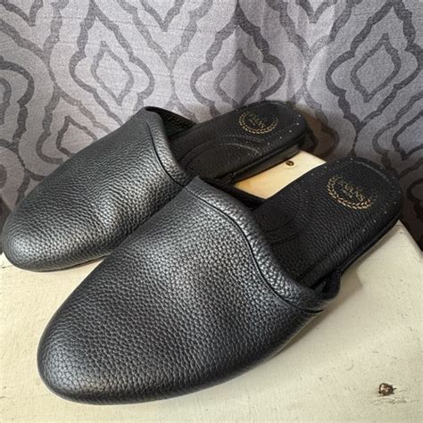 Lb Evans Mens Leather Slippers 95 M Black Slip On Ebay