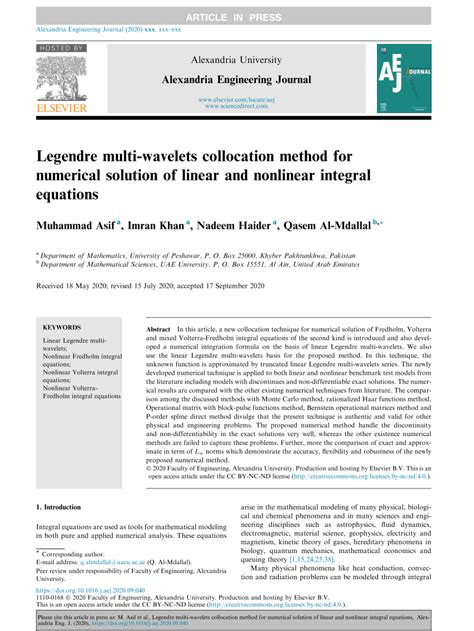 Pdf Legendre Multi Wavelets Collocation Method For Numerical Solution