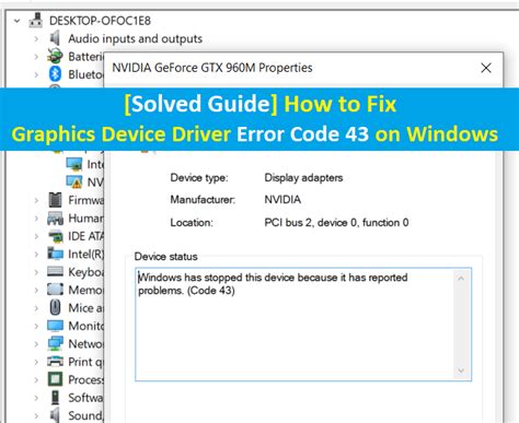 Fix Graphics Device Driver Error Code 43 Nvidia