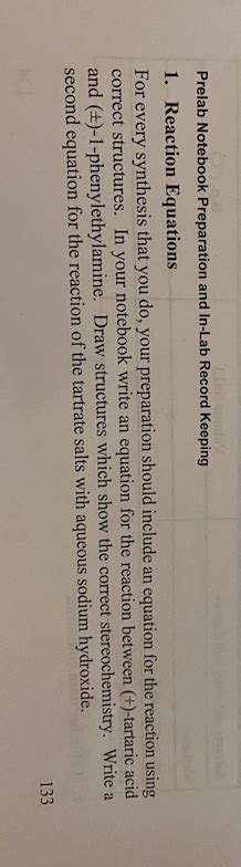 Solved Prelab Notebook Preparation And In Lab Record Chegg Com