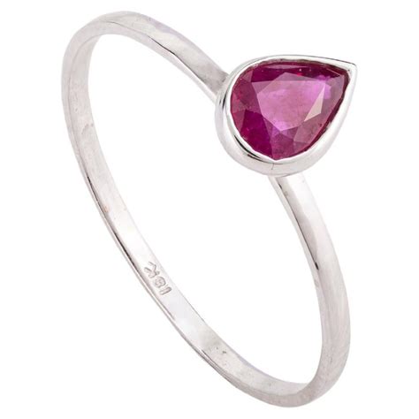 Customizable Solid 18k White Gold Dainty Pear Ruby Solitaire Ring For Her For Sale At 1stdibs
