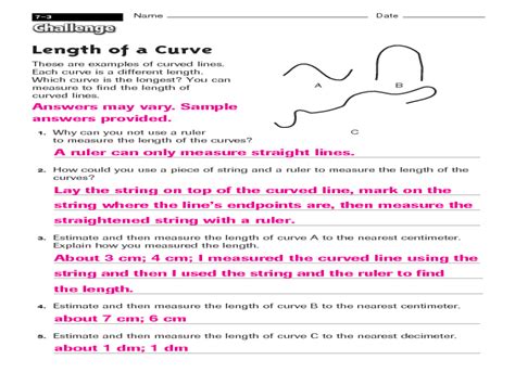 Length Of A Curve Worksheet For 3rd 6th Grade Lesson Planet