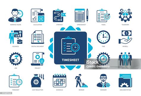 Timesheet Solid Icon Set Stock Illustration Download Image Now Icon