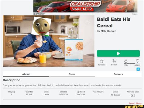 Dealership Simulator Baldi Eats His Cereal By Mah Bucket Favorite