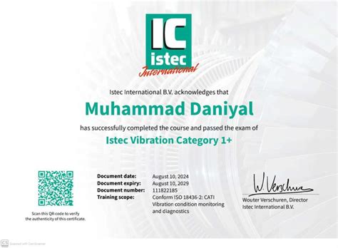 Completed Istec Vibration Category 1 Course Muhammad Daniyal Posted