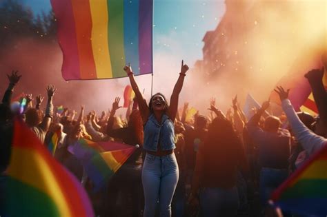 Premium Photo Lgbtq Pride Parade With Vibrant Rainbow Flags Generative Ai