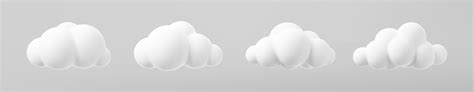 회색 배경에 격리된 구름의 3d 렌더링입니다 부드러운 둥근 만화 솜털 구름은 아이콘을 조롱 3d 기하학적 모양 벡터