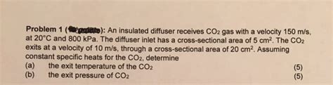 Solved An Insulated Diffuser Receives Co 2 Gas With A