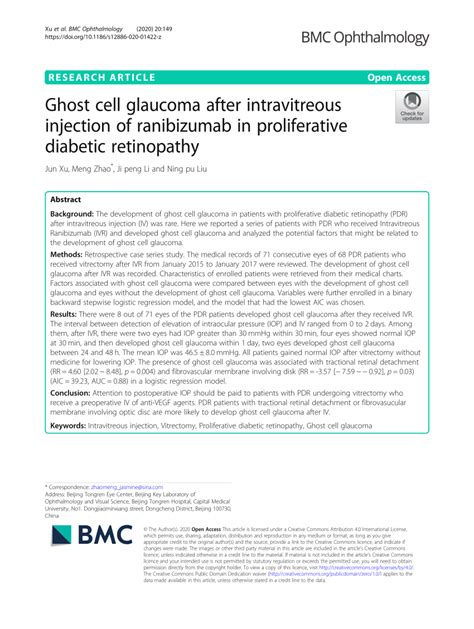 Pdf Ghost Cell Glaucoma After Intravitreous Injection Of Ranibizumab