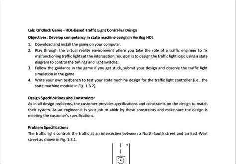 Solved Text Computer Architecture Lab Gridlock Game Hdl Based Traffic Light Controller