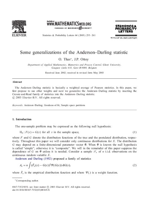 Pdf Some Generalizations Of The Anderson Darling Statistic