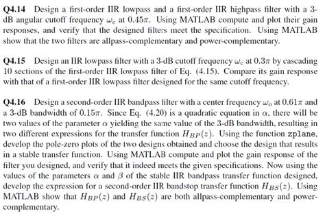 Q4 14 Design A First Order IIR Lowpass And A Chegg Com