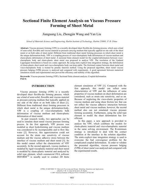 pdf sectional finite element analysis on viscous pressure forming of