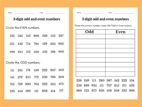 3 Digit And Even Numbers Worksheet Three Digit 3 Digit Even Numbers