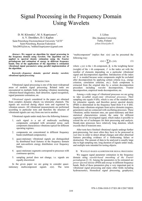 Pdf Signal Processing In The Frequency Domain Using Wavelets