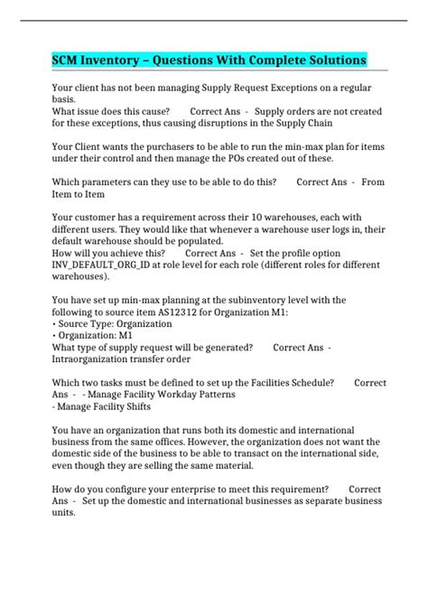 Scm Inventory Questions With Complete Solutions Scm Stuvia Us