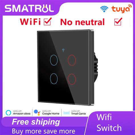 SMATRUL Tuya Smart Light Switch Wifi Wall Smart Switches 1 2 3 4 Gang NO Neutral Wire
