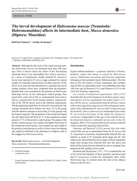 The Larval Development Of Habronema Muscae Nematoda Habronematidae