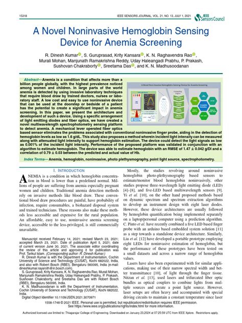 A Novel Noninvasive Hemoglobin Sensing Device For Anemia Screening Pdf Light Emitting Diode