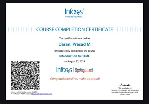 Darani Prasad M On Linkedin Html Webdevelopment Continuouslearning Infosysspringboard