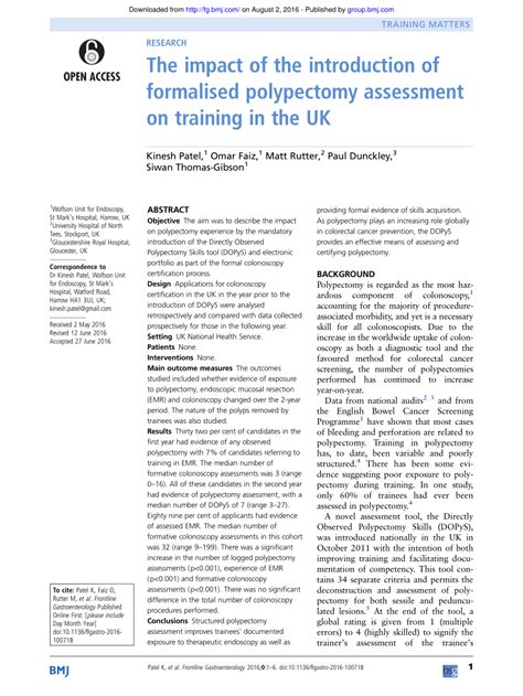 Pdf The Impact Of The Introduction Of Formalised Polypectomy Assessment On Training In The Uk