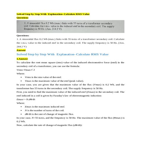 Calculate The Rms Value The Emf Using The Formula For Rms Vrms