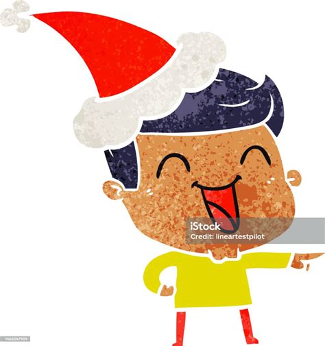 산타 모자를 쓰고 웃고 있는 남자의 손으로 그린 복고풍 만화 낙서 드로잉에 대한 스톡 벡터 아트 및 기타 이미지 낙서 드로잉
