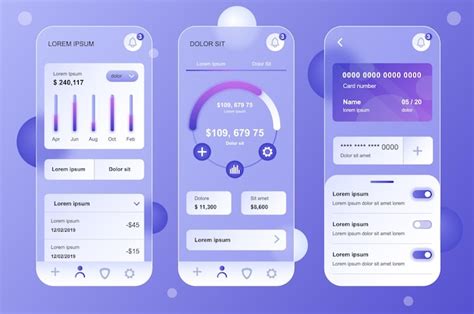 Premium Vector Online Banking Glassmorphic Design Neumorphic Elements Kit For Mobile App Ui Ux