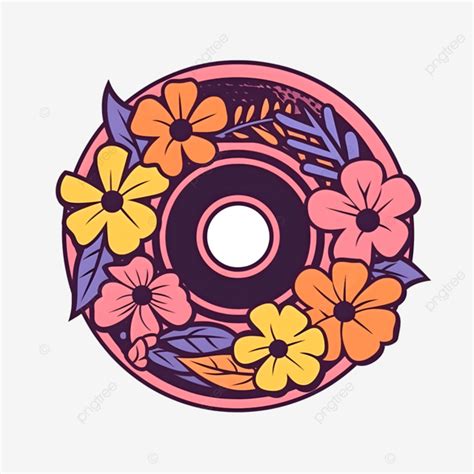 Colorful Aesthetic Retro Style Floral Circle Colorful Retro Style