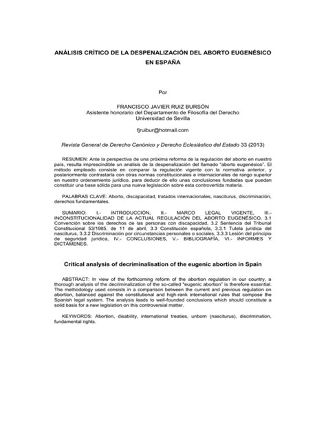 An Lisis Cr Tico De La Despenalizaci N Del Aborto