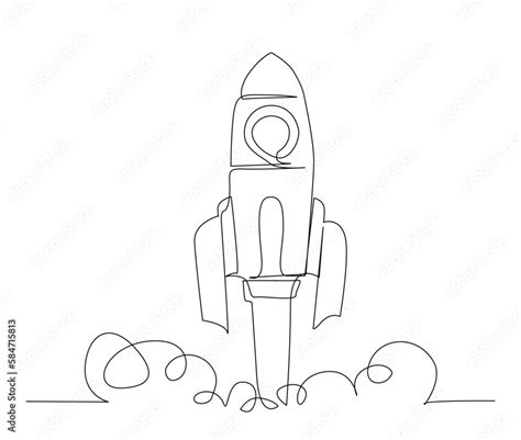 Continuous One Line Drawing Of Rocket Take Off Rocket Space Ship