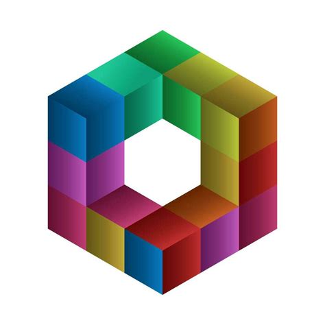 3d Isometric Colorful Gradient Hexagon With Cubes Optical Illusion Of Hexagonal Structure