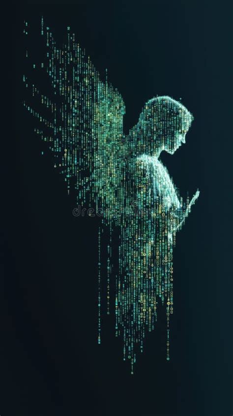 Digital Angel Figure Composed Of Binary Code Symbolizing Spirituality