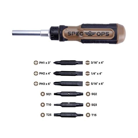 Spec Ops Ratcheting Screwdriver 12 In 1 Includes 6 Double Sided S2 Steel Bits Magnetic Cr