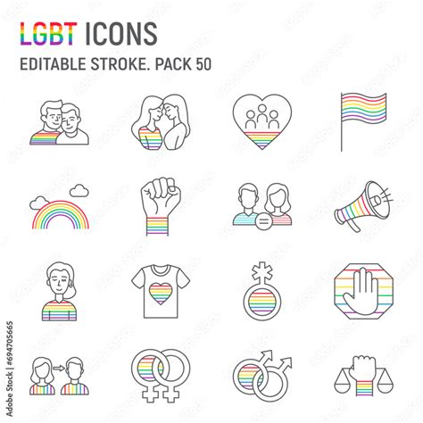 Lgbt Line Icon Set Lgbtq Collection Vector Graphics Logo Illustrations Pride Month Vector