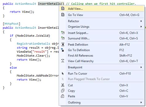 Insert Details Into Database Using Mvc