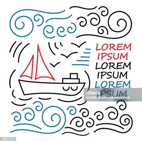 바다 파도와 구름에서 요트를 항해 라인 낙서 스케치 텍스트 광고에 대한 장소 개념에 대한 스톡 벡터 아트 및 기타 이미지 개념 개체 그룹 검은색 Istock