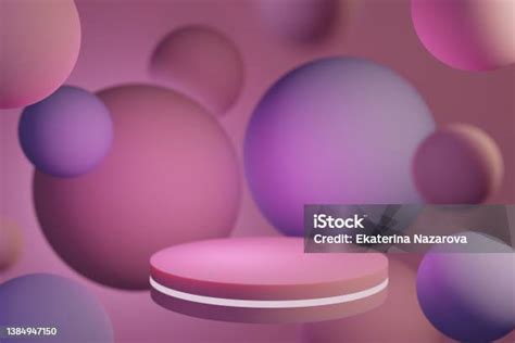 분홍색과 보라색 비행 공 3d 일러스트의 배경에 반 중력 빛나는 연단 3차원 형태에 대한 스톡 사진 및 기타 이미지 3차원 형태 개념 공연 Istock