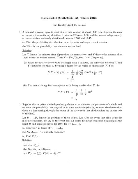 Hw Sol Homework Solution Homework Winter Due Tuesday April In Class A