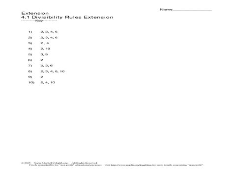 Divisibility Rules Extension Worksheet For 4th 5th Grade Lesson Planet