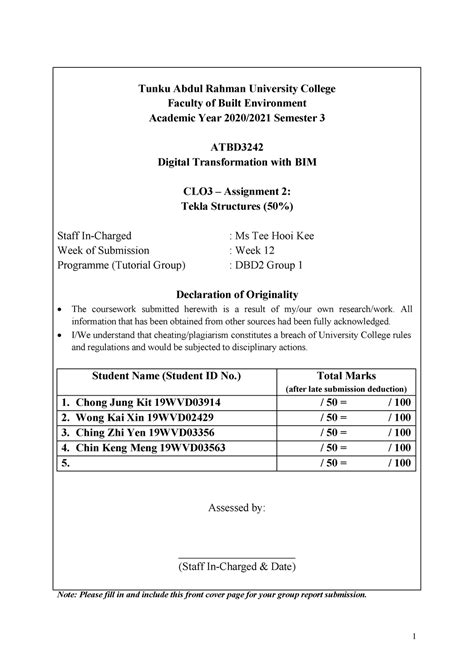 Assignment 2 Tekla Structures Group Report By Dbd2 G1 Chong Jung Kit