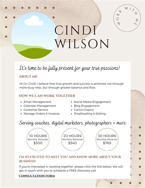 Virtual Assistant 1 Page Portfolio Editable Template Prewritten Social Media Sharing Etsy