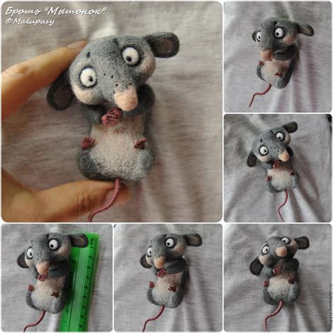 Купить Броши мышки для примера сухое валяние серый мышь мышонок брошь валяная брошь