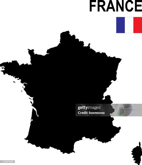 Black Basic Map Of France With Flag Against White Background High Res